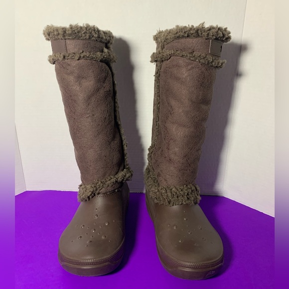 CROCS | Shoes | Crocs Nadia Tall Boots Lightweight Brown Size 8 | Poshmark